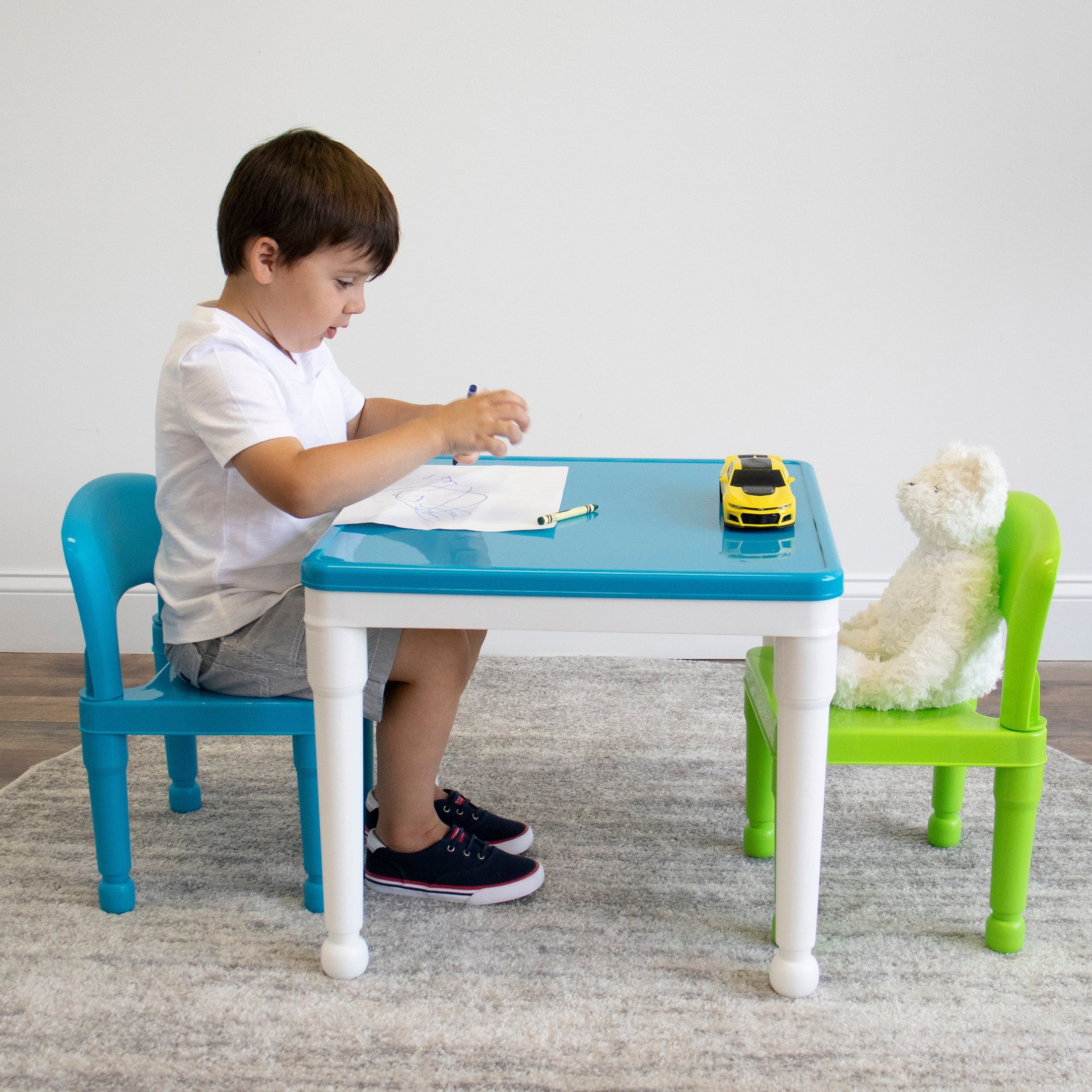 Humble Crew Square Construction Table & 4 Chairs Set - Blue and Green
