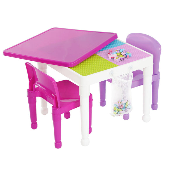 Kids 2-in-1 Plastic Building Blocks-Compatible Activity Table and 2 Ch