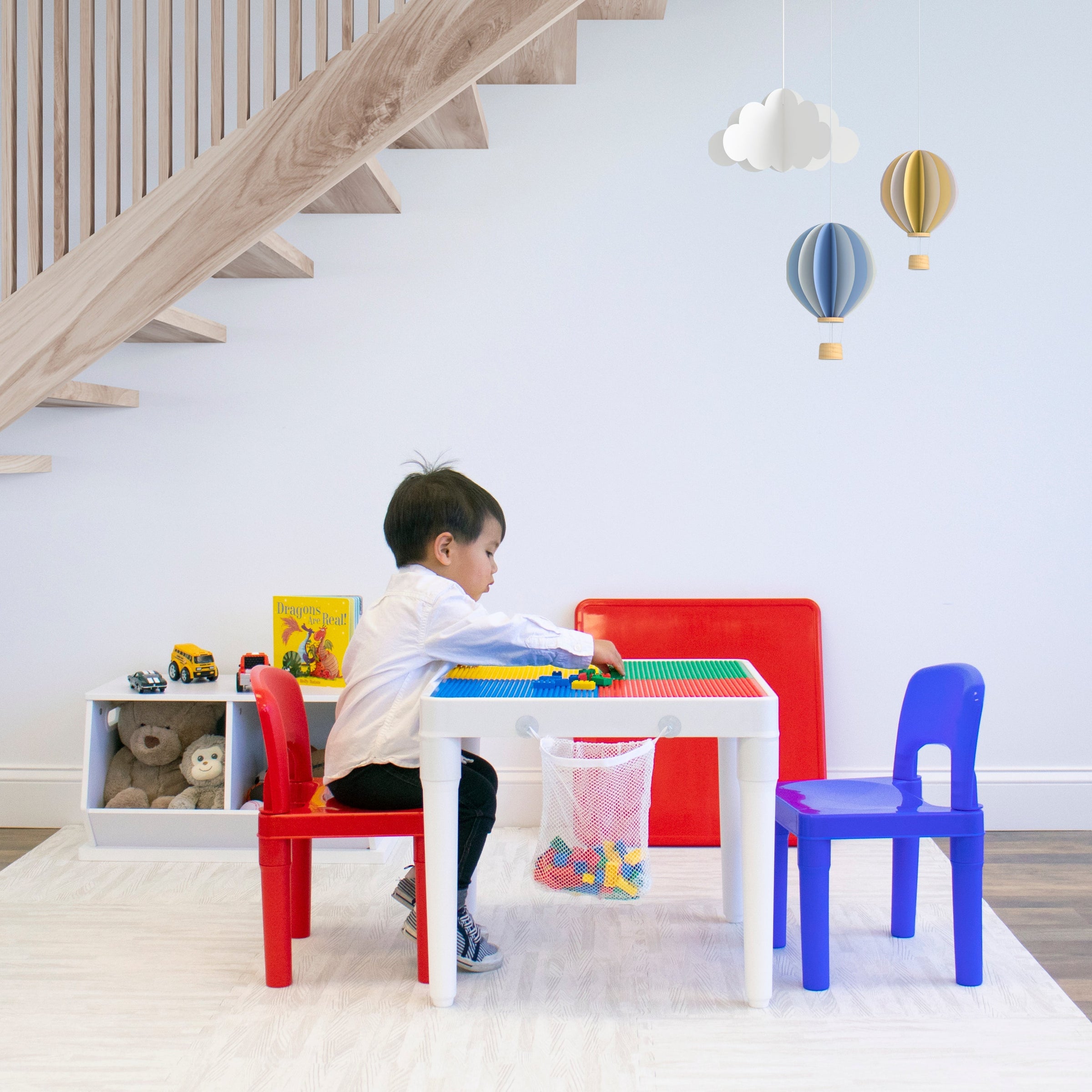 Kids 2-in-1 Plastic Building Blocks-Compatible Activity Table and 2 Ch