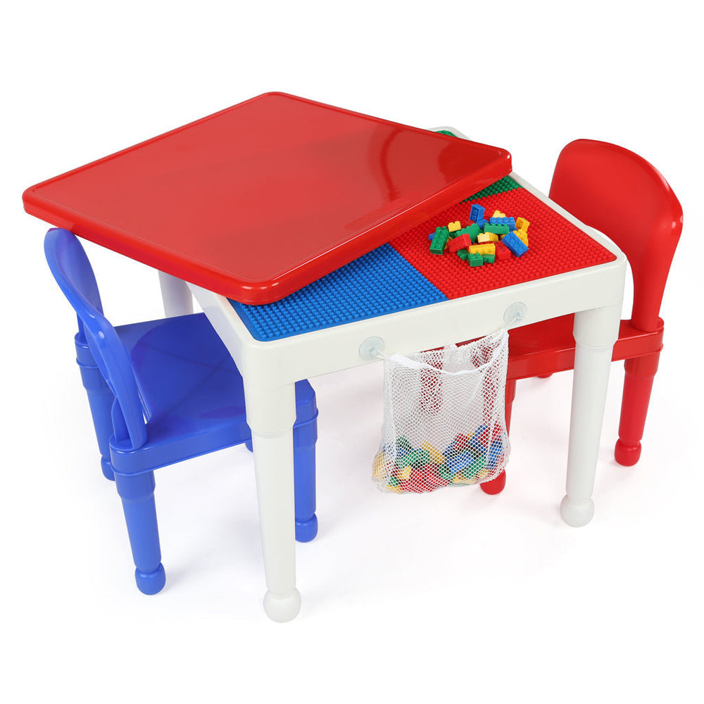 Kids 2-in-1 Plastic Building Blocks-Compatible Activity Table and 2 Ch